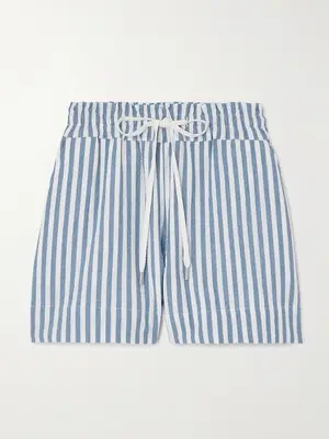 Veronica Beard Tijana Striped Cotton-blend Seersucker Shorts - Blue