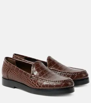 Manolo Blahnik Dinelio Croc-effect Leather Loafers - Brown
