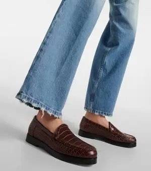 Manolo Blahnik Dinelio Croc-effect Leather Loafers - Brown