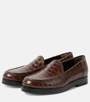 Manolo Blahnik Dinelio Croc-effect Leather Loafers - Brown