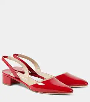 Manolo Blahnik Aspro 30 Patent Leather Slingback Pumps - Red