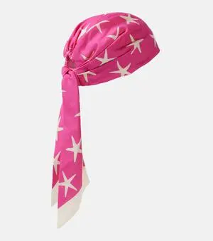 Valentino Garavani Printed Cotton And Silk Headscarf In Pink  display picture 3