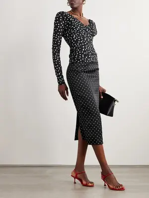 Dolce & Gabbana Ruched Wrap-effect Polka-dot Tulle Blouse - Black