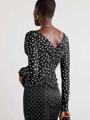 Dolce & Gabbana Ruched Wrap-effect Polka-dot Tulle Blouse - Black
