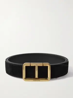 TOM FORD 3cm Suede Belt - Black