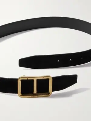 TOM FORD 3cm Suede Belt - Black