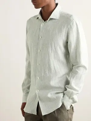 Zegna Striped Oasi Linen Shirt - Green