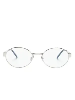 Saint Laurent Logo-engraved Oval-frame Glasses - Silver