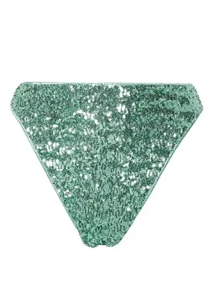 Oseree Sequin-embellished Bikini Bottom - Green