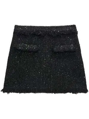 MSGM Frayed-trim Bouclé Miniskirt - Black