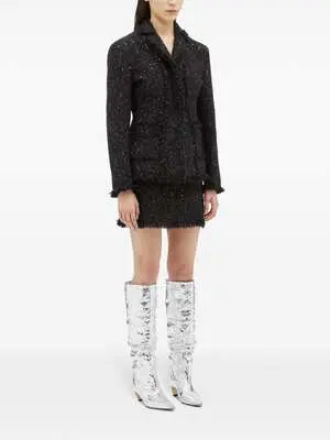 MSGM Frayed-trim Bouclé Miniskirt - Black