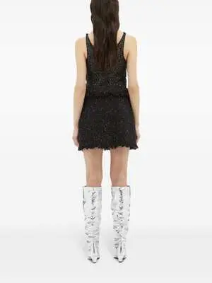MSGM Frayed-trim Bouclé Miniskirt - Black
