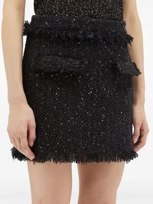 MSGM Frayed-trim Bouclé Miniskirt - Black