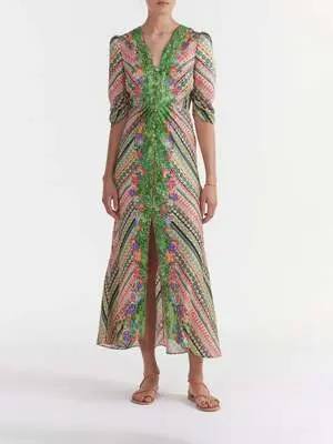 Saloni Mitsu B Mix-print Midi Dress