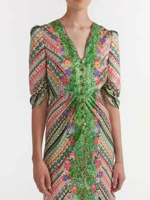 Saloni Mitsu B Mix-print Midi Dress