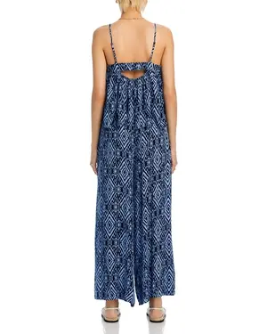 Aqua Ikat Print Smocked Waist Pants - Eclipse