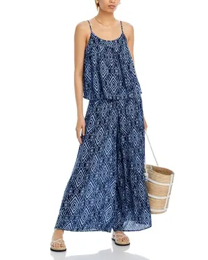 Aqua Ikat Print Smocked Waist Pants - Eclipse