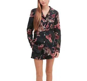 Desmond & Dempsey Soleia Print Long Sleeve Pajama Set - Navy