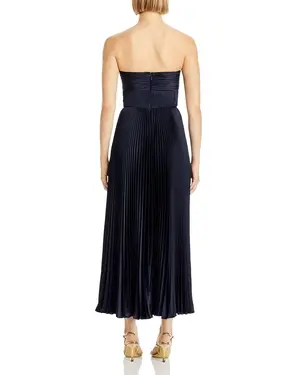 AMUR Ruched Bustier Pleated Dress - Navy