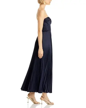 AMUR Ruched Bustier Pleated Dress - Navy