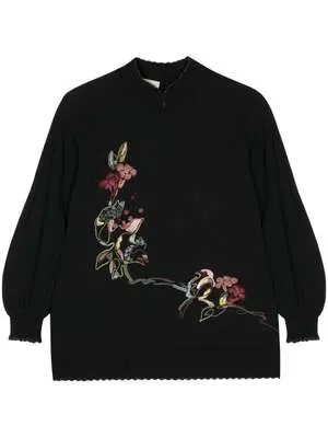 Shiatzy Chen Floral-embroidered Jumper - Black