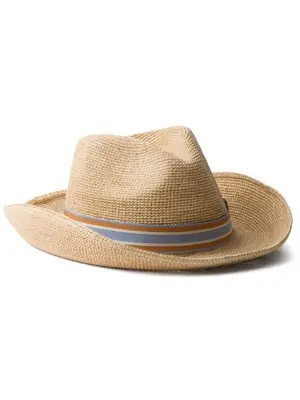 Prada Triangle-logo Raffia Hat - Neutrals