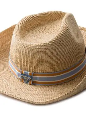 Prada Triangle-logo Raffia Hat - Neutrals