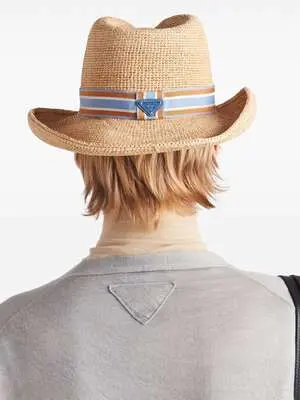 Prada Triangle-logo Raffia Hat - Neutrals