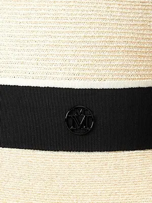 MAISON MICHEL Straw Hat With Logo Detail - Neutrals