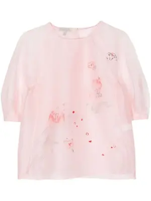 Shiatzy Chen Floral-print Organza Blouse - Pink