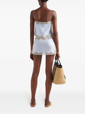 Prada Lace-trim Linen Mini Skirt