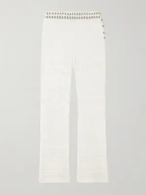 Rabanne Embellished Crocheted Straight-leg Pants - White