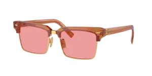 Miu Miu Miu Miu Rectangular Frame Sunglasses With Gold Tone Accents Pink