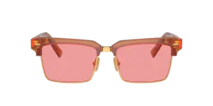Miu Miu Rectangular Frame Sunglasses With Gold Tone Accents - Pink