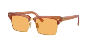 Miu Miu Rectangular Frame Sunglasses With Gold Tone Accents - Pink