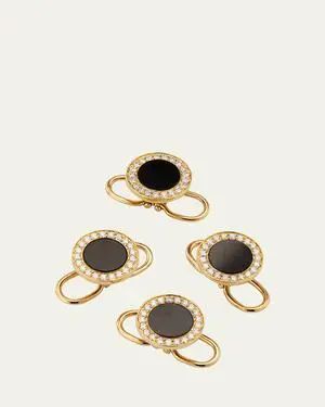 JAN LESLIE 18k Mother Of Pearl And Diamond Tuxedo Studs - Gold