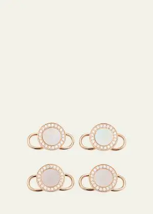 JAN LESLIE 18k Mother Of Pearl And Diamond Tuxedo Studs - Rose Gold