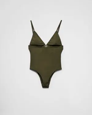 Prada Ribbed Knit One-piece Swimsuit - Camouflage Green