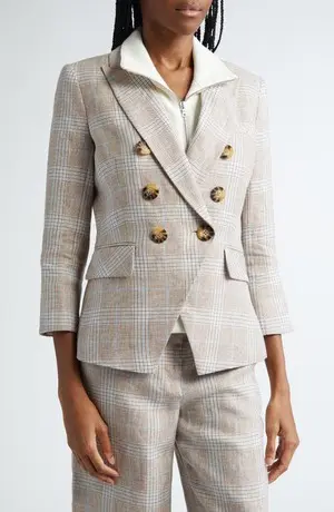 Veronica Beard Empire Plaid Linen Dickey Jacket