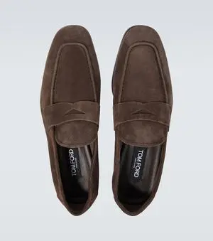 TOM FORD Sean Suede Penny Loafers - Brown