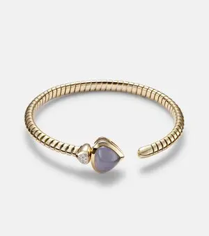 Marina B Trisolina Bypass 18kt Yellow Cuff Bracelet With Chalcedony And Diamonds - Gold