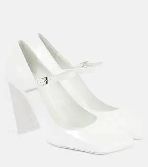 Amina Muaddi Charlotte 95 Patent Leather Mary Jane Pumps - White