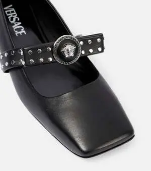 Versace Ribbon Studded Leather Ballerinas