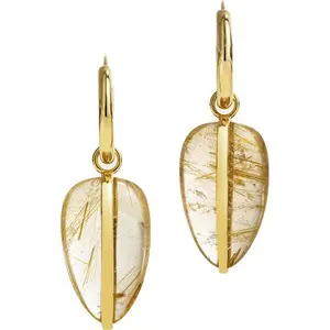 BY PARIAH Rutilated Quartz Drop Hoop Earrings - Gold