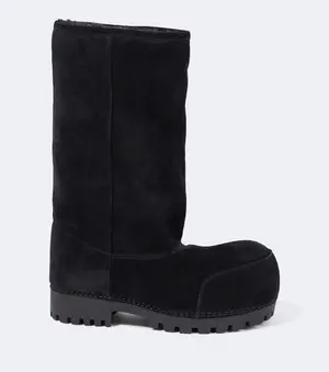 Balenciaga Alaska Fur High Suede Boots - Black