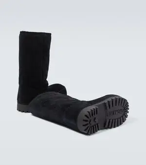 Balenciaga Alaska Fur High Suede Boots - Black