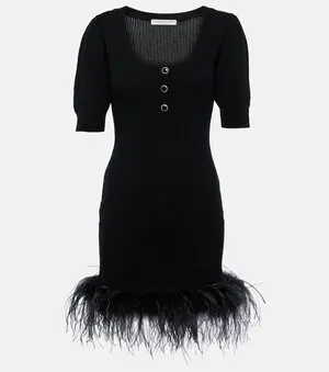 Alessandra Rich Feather-trimmed Wool Mini Dress