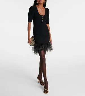 Alessandra Rich Feather-trimmed Wool Mini Dress