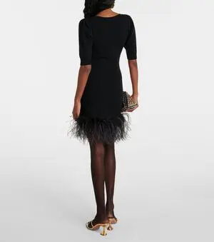 Alessandra Rich Feather-trimmed Wool Mini Dress