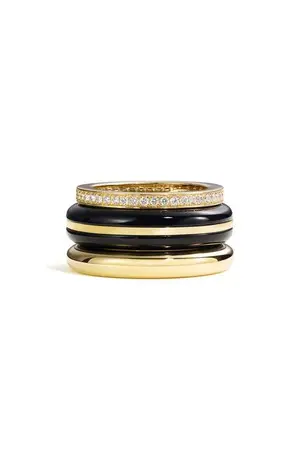 BY PARIAH Stack Rings Set Of 3 - Black/ Yellow Gold